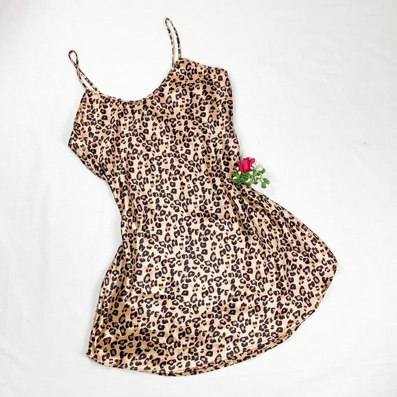 Vintage | Dresses | Vintage Satin Cheetah Print Mini Slip Dress Nightie ...